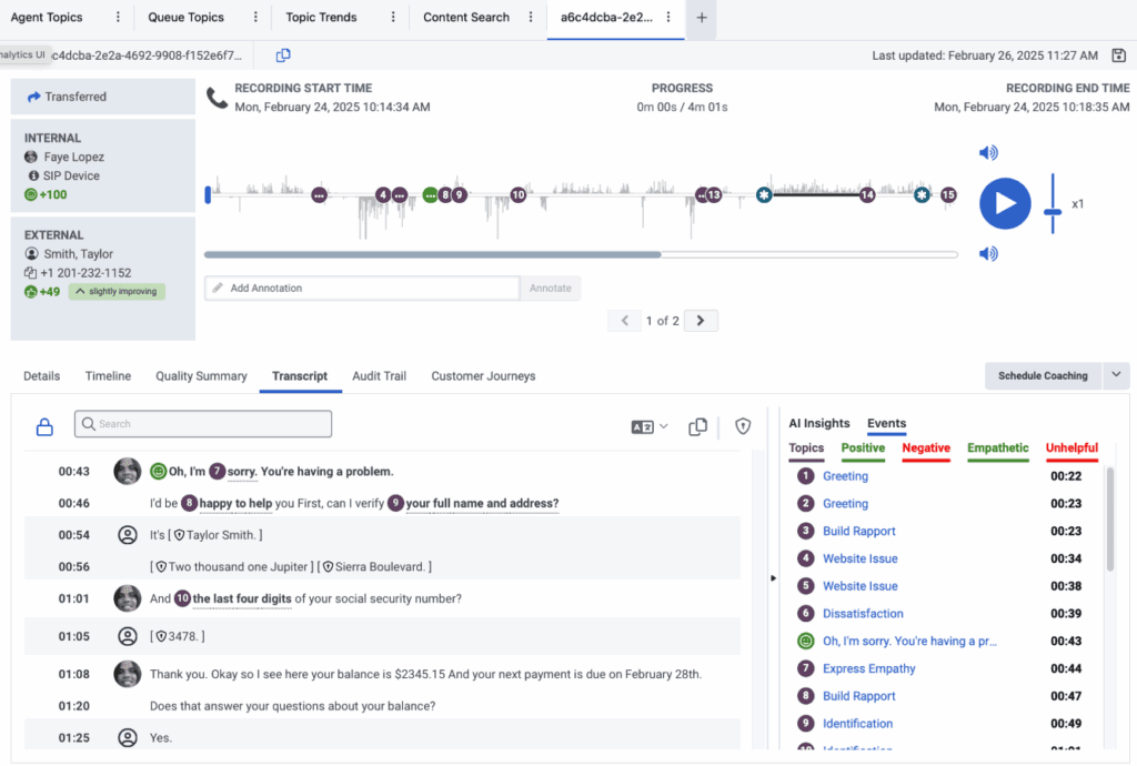 Work with a voice transcript - Genesys Cloud Resource Center