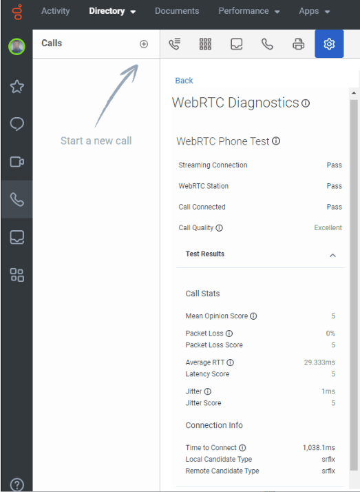 Run the built-in Genesys Cloud WebRTC Diagnostics app - Genesys Cloud Resource Center
