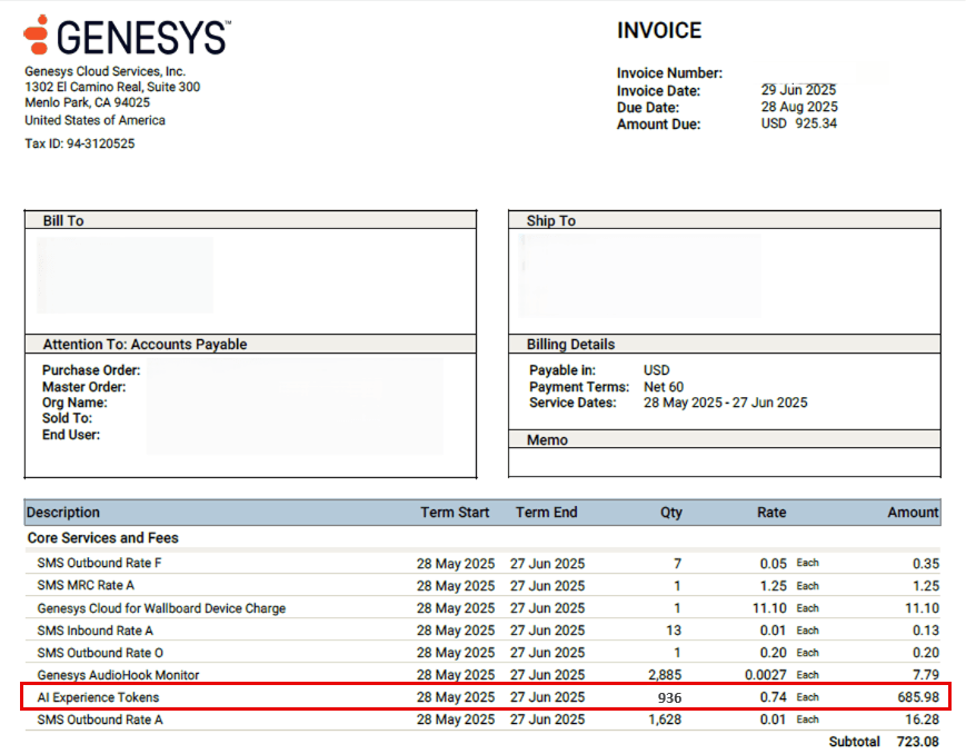 AI token billing - Genesys Cloud Resource Center